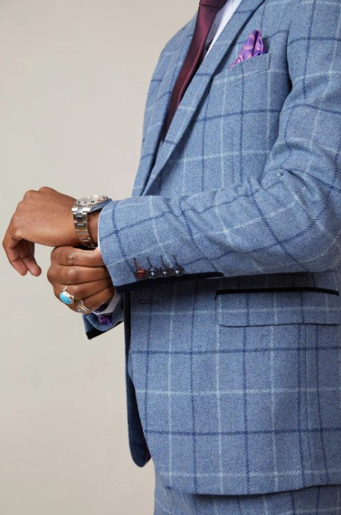Marc Darcy- Clinton Blue Tweed Check Blazer – Kingsley Menswear